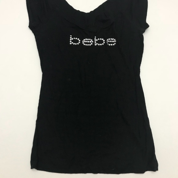 bebe | Tops | Bebe Black Rhinestone T Shirt Size M | Poshmark